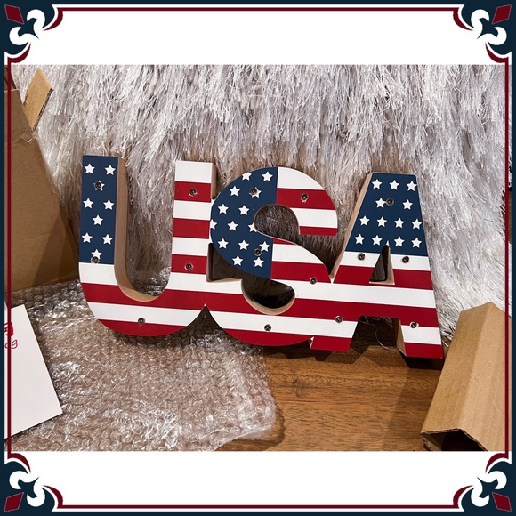 Accents | Patriotic Usa Wooden Block Sign Table Decor Lighted Red White ...
